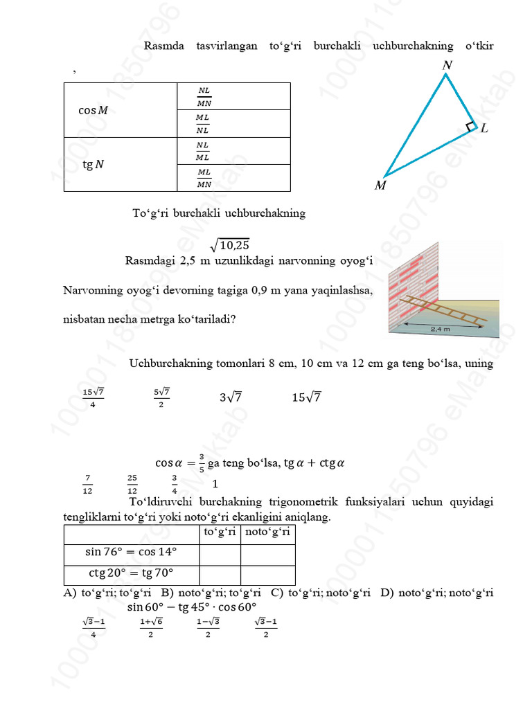8 Sinf Geometriya 2-ChSB 1-Variant | PDF