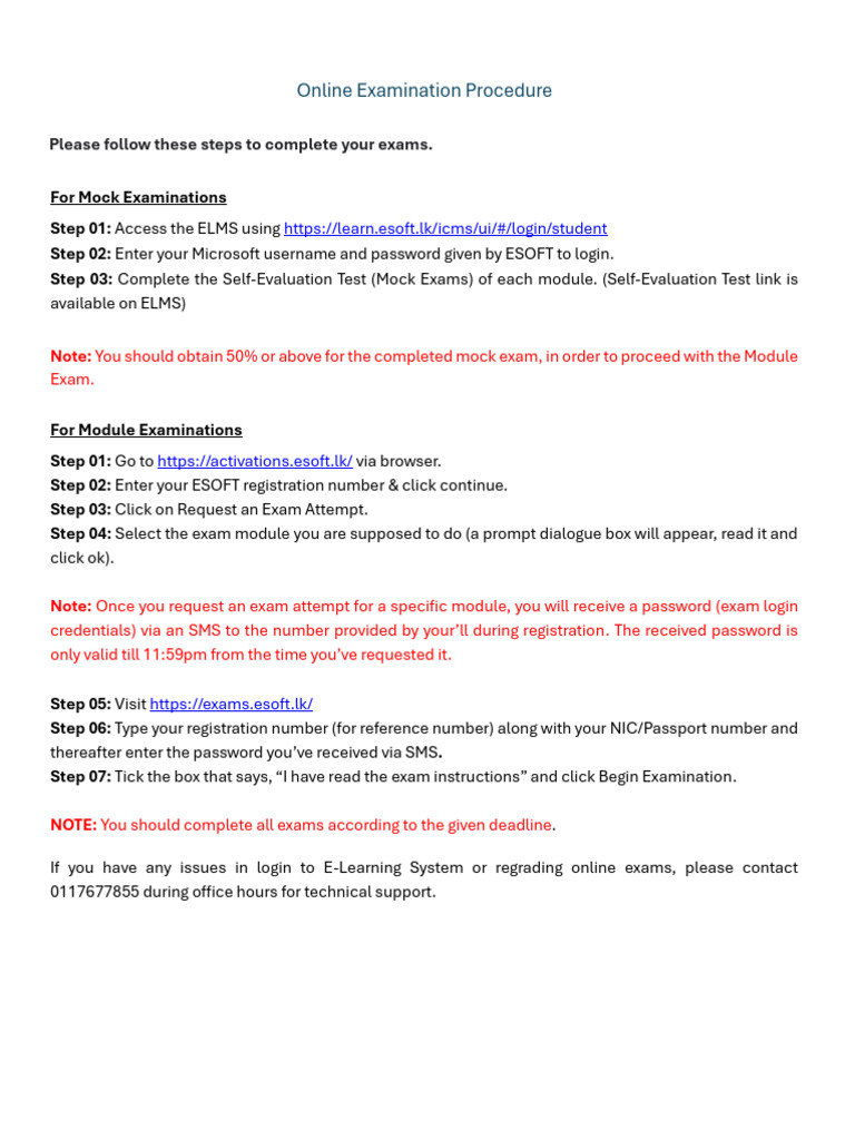 ESOFT Online Exam Procedure Guide | PDF