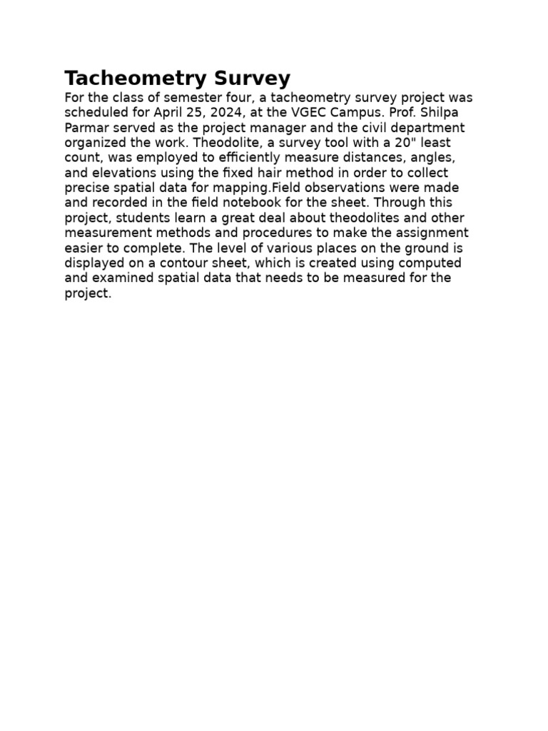 Tacheometry Survey 20240813143045 | PDF