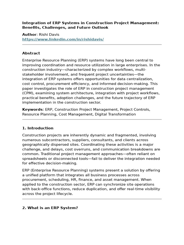 Integration of ERP Systems in Construction Project Management | PDF | Enterprise Resource ...