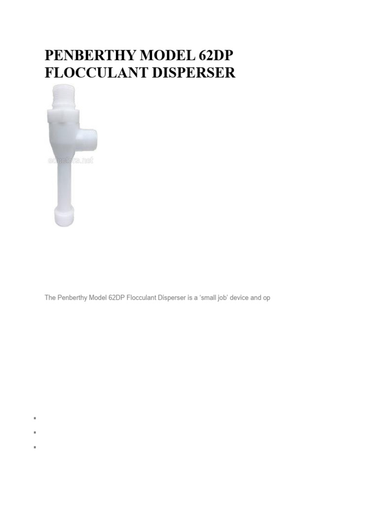 Penberthy Model 62DP Flocculant Disperser | PDF | Applied And Interdisciplinary Physics ...
