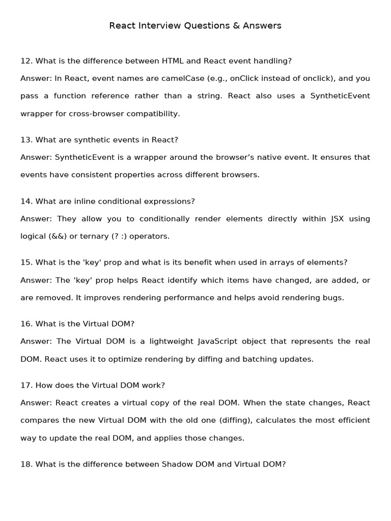 React Interview Questions Part1 | PDF