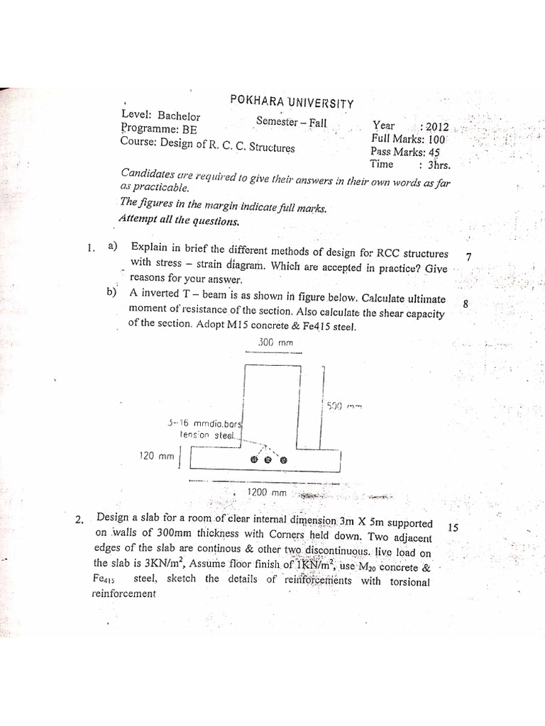 Design of R.C.C Structures Old Question | PDF