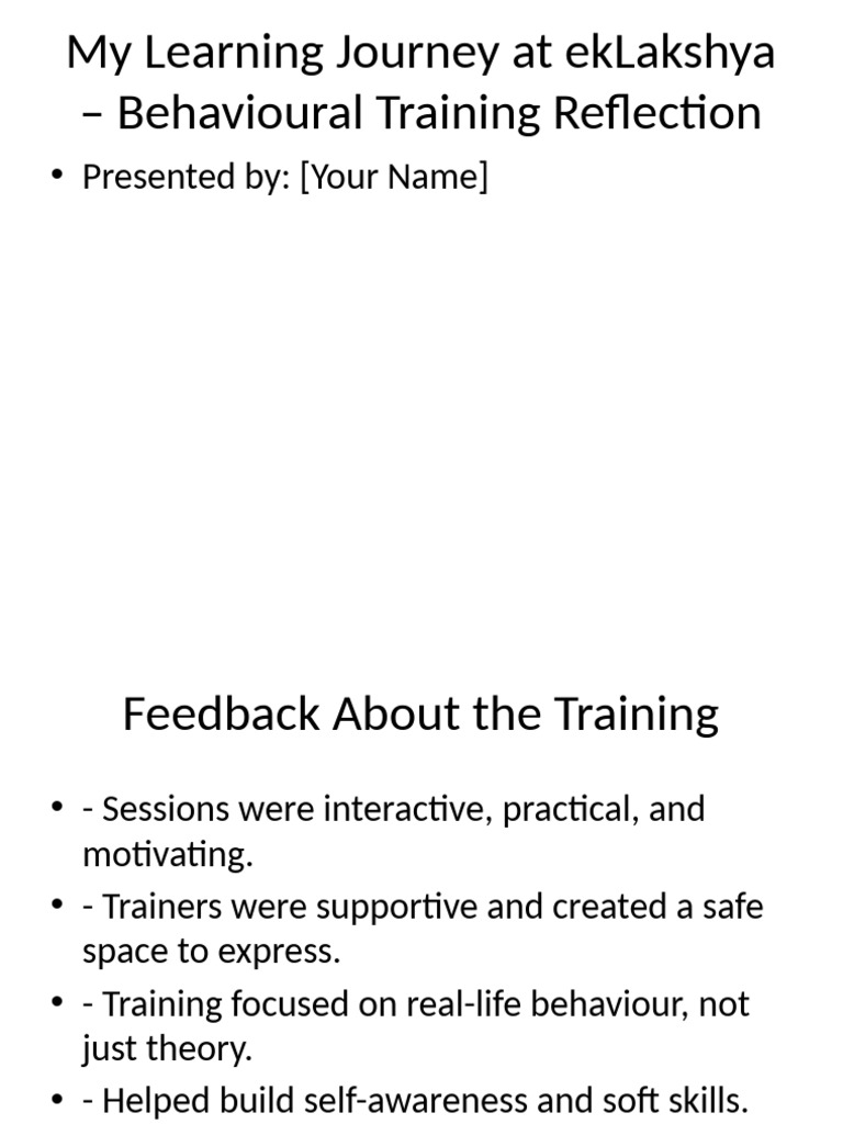 Behavioural Training Reflection Presentation | PDF