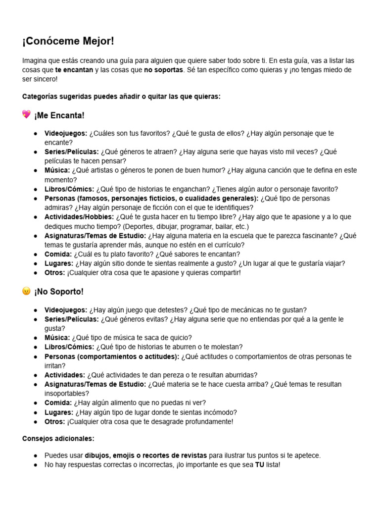 Conocerme Mejor Me Gusta Vs No Me Gusta | PDF