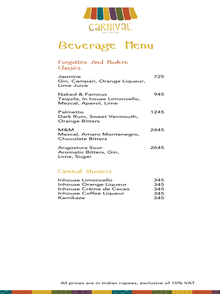 Carnival Mumbai Beverage Menu 6 | PDF | Rose | Gin