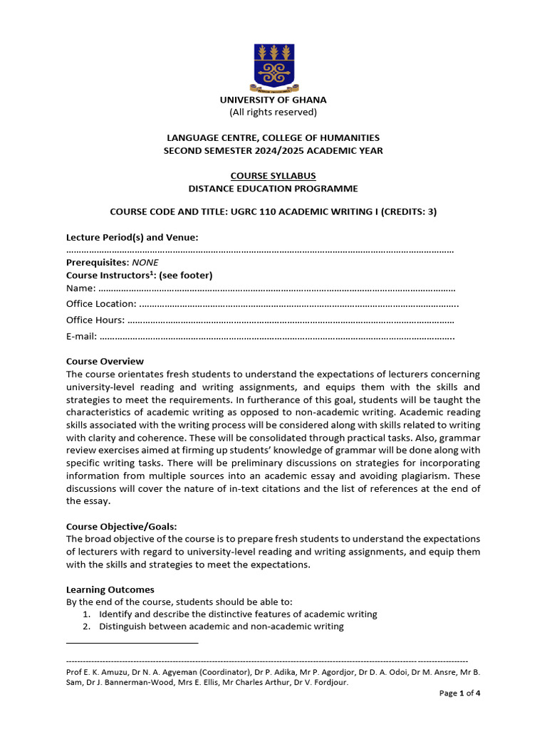 De Ugrc110 Syllabus l100 Semster 2-2025 | PDF | Plagiarism | Languages