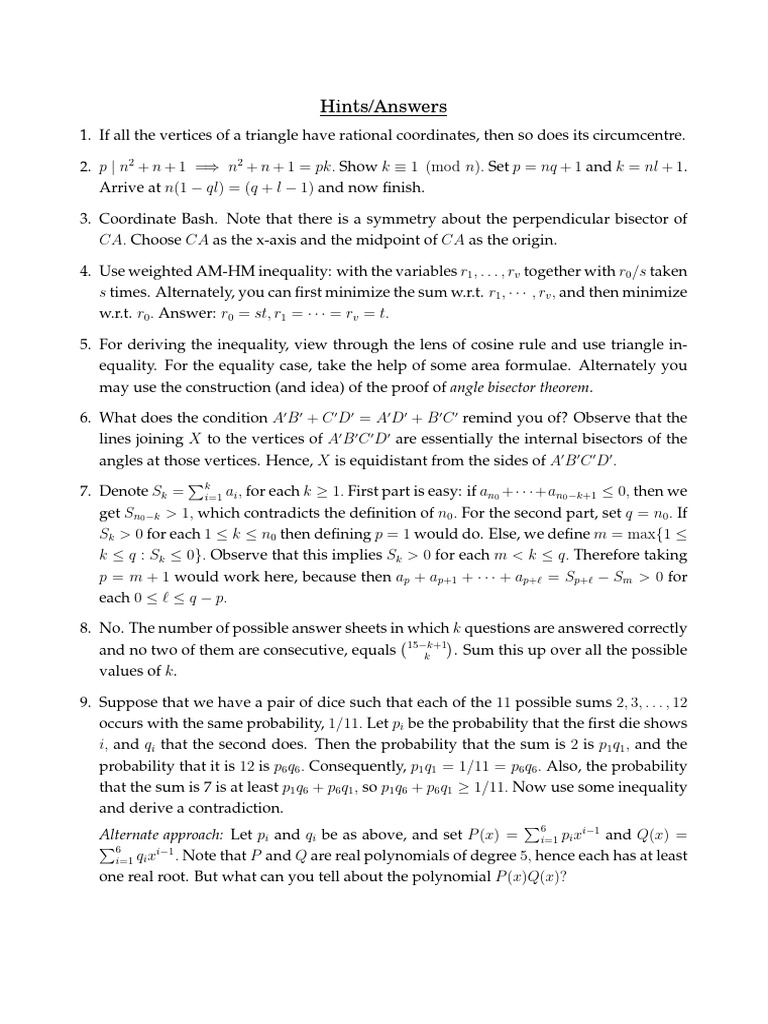 Pset 1 Hints Sunday Batch | PDF | Triangle | Elementary Mathematics