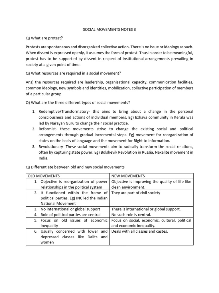 Social Movements Notes 3 | PDF