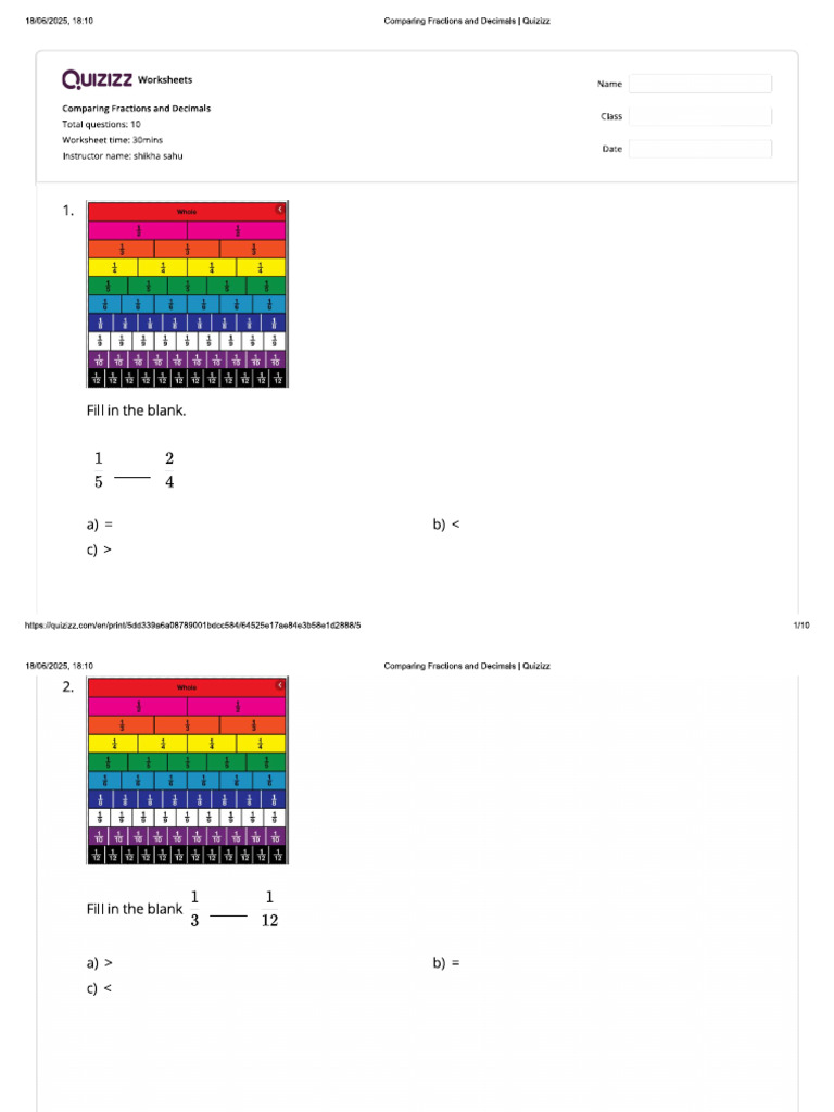 Comparing Fractions Using Fraction Bars | PDF