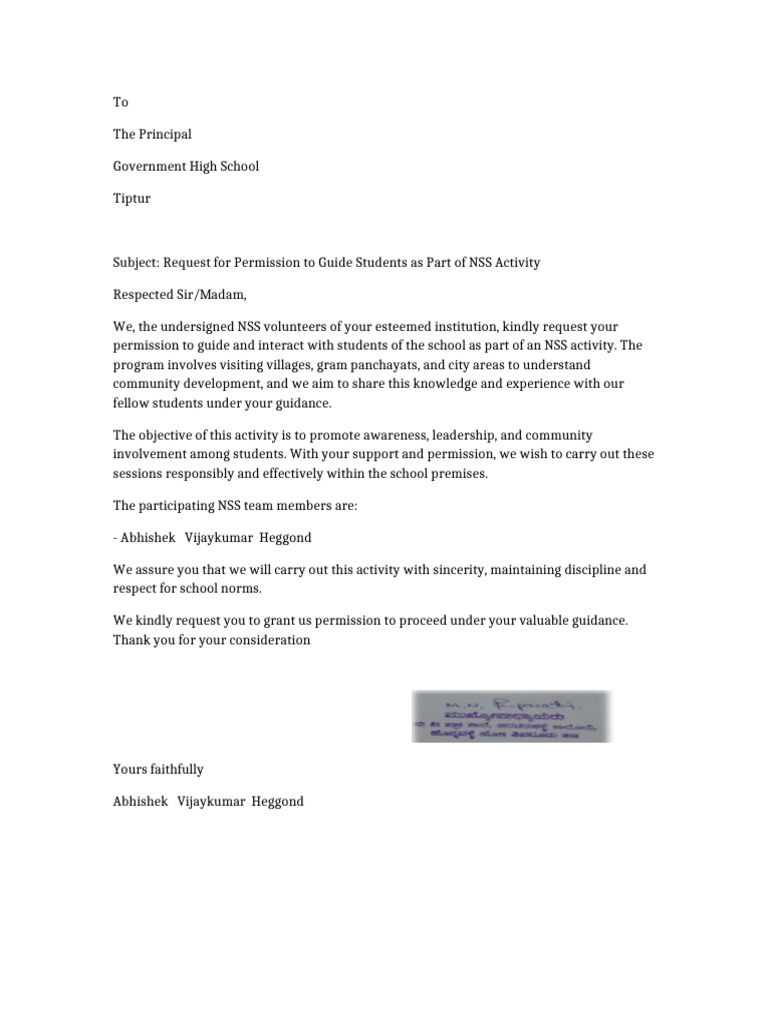NSS Permission Request Shreyas | PDF