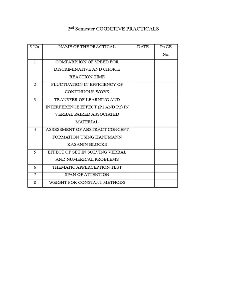 Cognitive Practical List | PDF