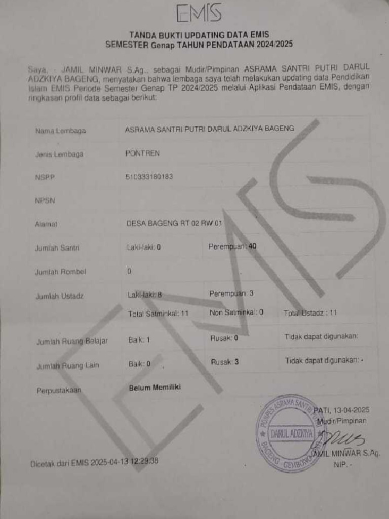 BAP 2024 2025 Genap 510333180183 PONTREN | PDF