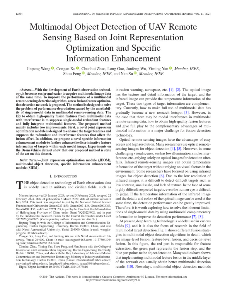 Multimodal Object Detection of UAV Remote Sensing Based On Joint Representation Optimization and ...