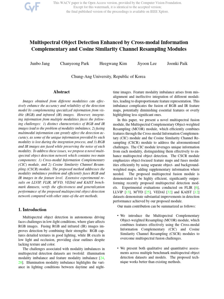 Jang Multispectral Object Detection Enhanced By Cross Modal Information Complementary And Cosine