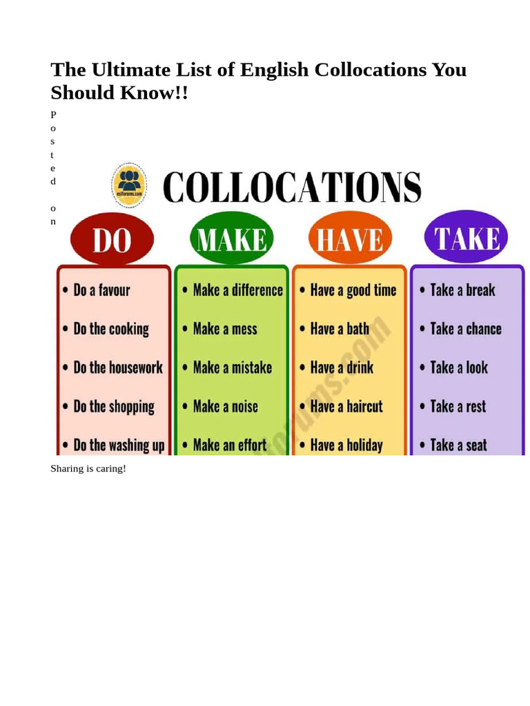 The Ultimate List of English Collocations You Should Know...SPANISH | PDF