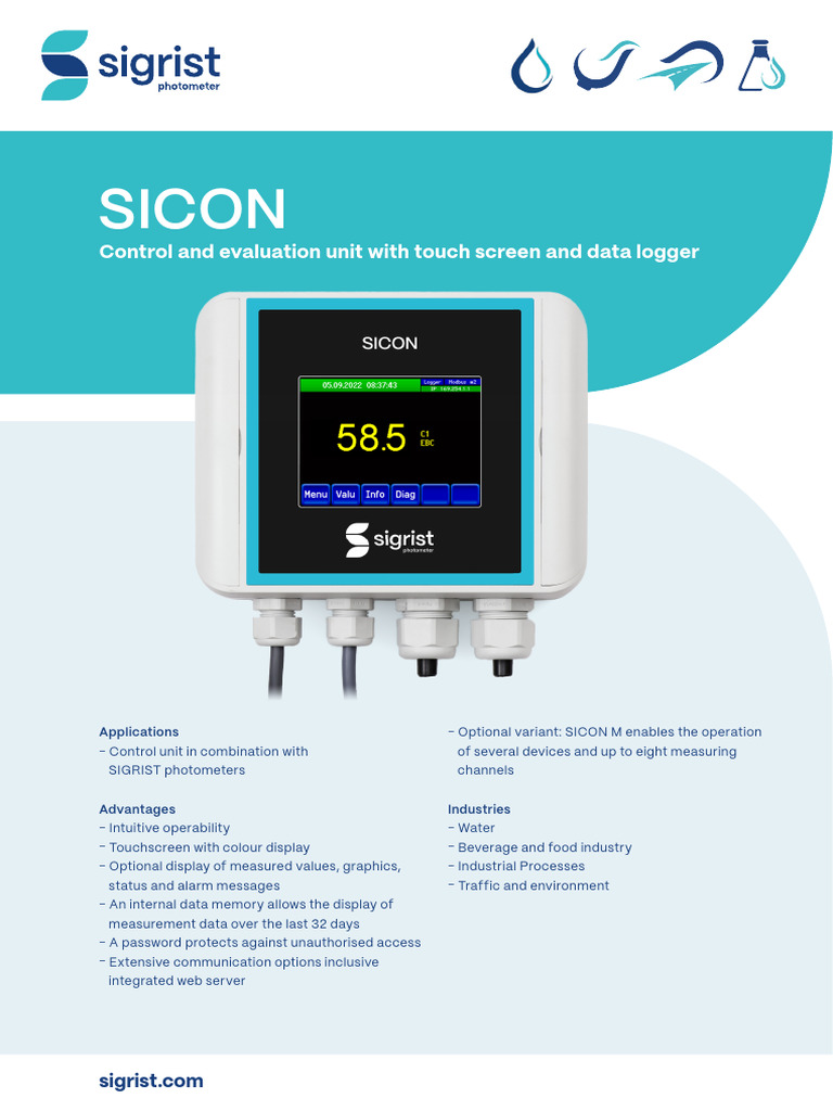 Data Sheet-SICON - Control and Evaluation Unit With Touch Screen and Data Logger (16216E2-18895 ...