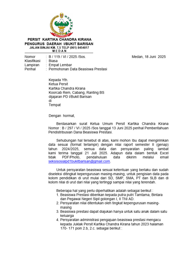 Surat Beasiswa Koorcab, Cabang & Ranting | PDF