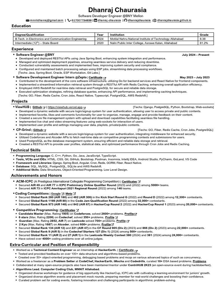 Resume Dhanraj Chaurasia | PDF | Postgre Sql | Databases