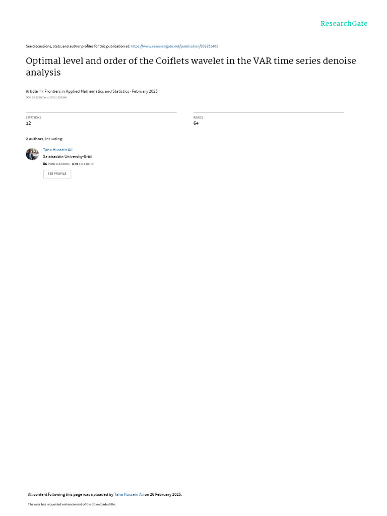 Optimal Level and Order of The Coi Ets Wavelet in The VAR Time Series Denoise Analysis | PDF ...