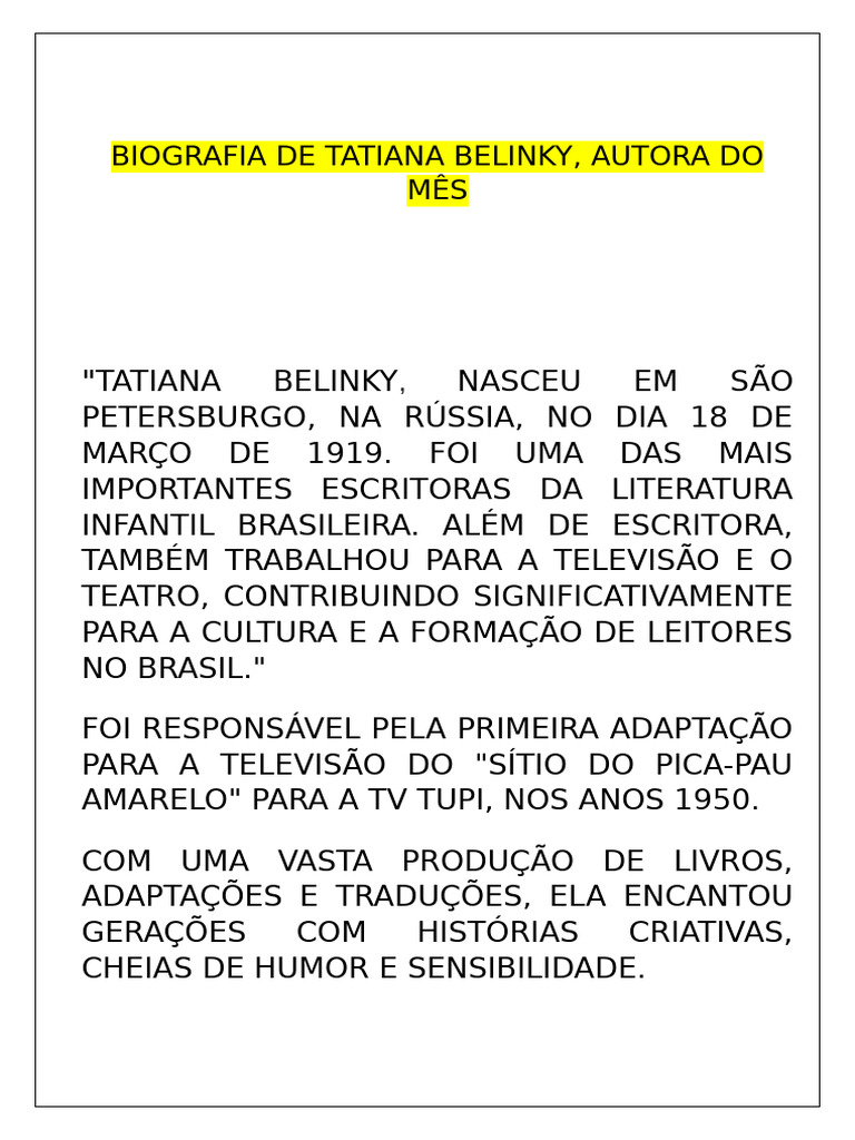 Biografia de Tatiana Belinky | PDF