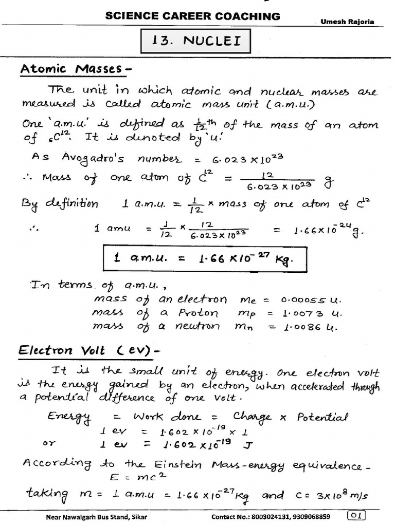 Nuclear Physics Notes Atomic Masses Binding Energy and Radioactivity | PDF