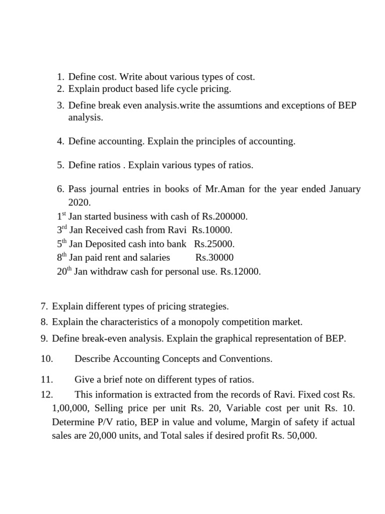 Befa II Mid 40 Questions | PDF | Profit (Economics) | Cost