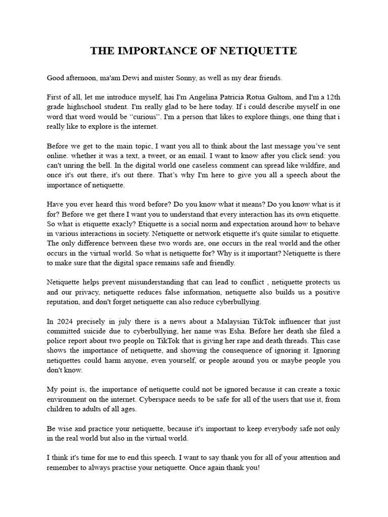 The Importance of Netiquette | PDF | Internet | Computer Network