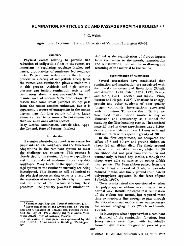 Welch-1982-Rumination, Particle Size and Passage From The Rumen ...