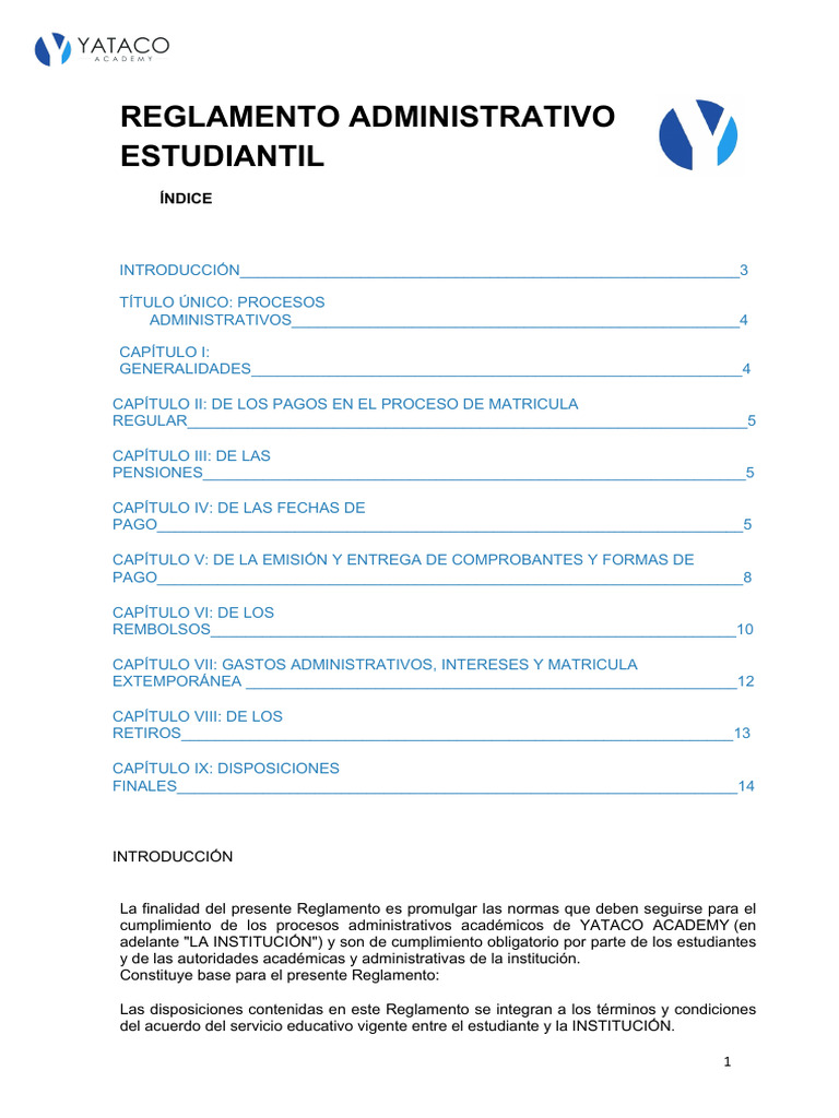 Reglamento Estudiantil - Yataco Academy 2025 | PDF | Factura | Interés
