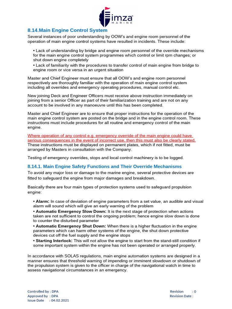 8.14.main Engine Control System | PDF | Emergency | Engines