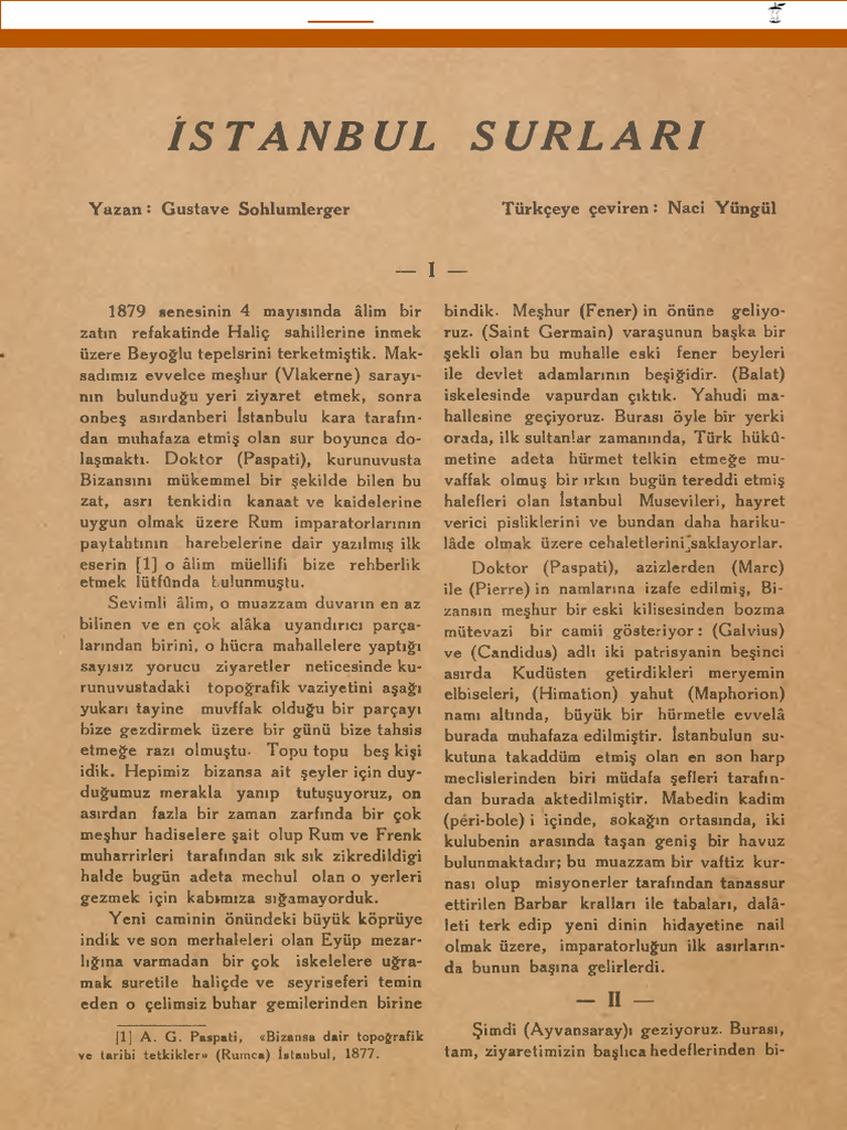 İstanbul Surlari: (1) A. G. Paspati, Bizansa Dair Topoğrafik Ve Tarihi Tetkikler (Rumca ...