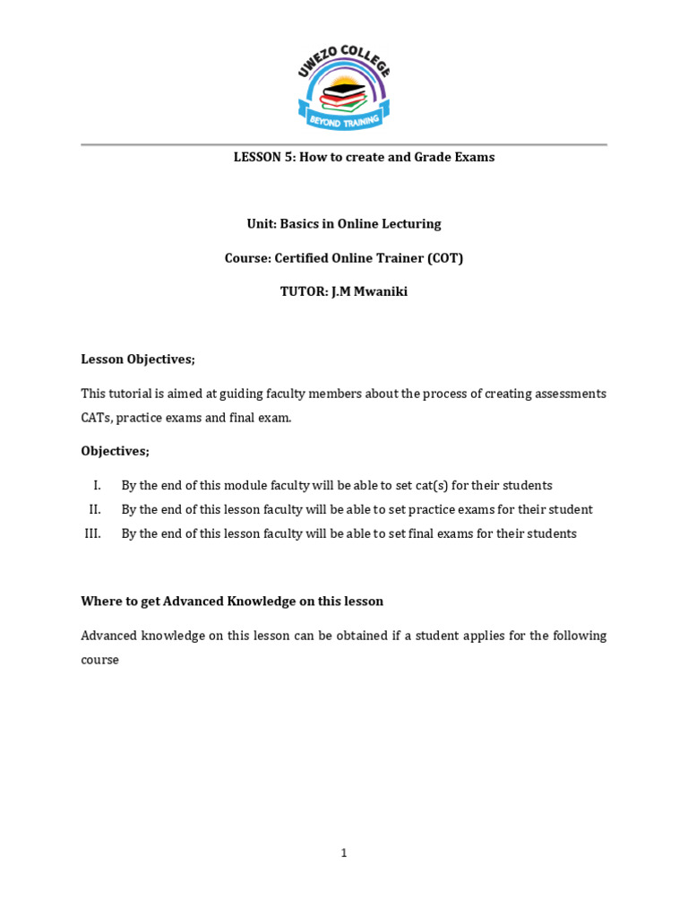 Cot Lesson 5 Creating and Grading Exams Final | PDF | Educational Assessment