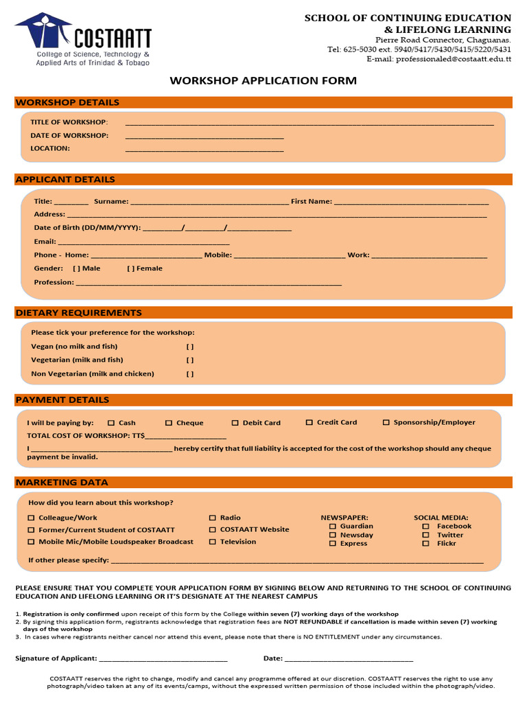 Workshop Application for Current Students | PDF | Payments | Cheque
