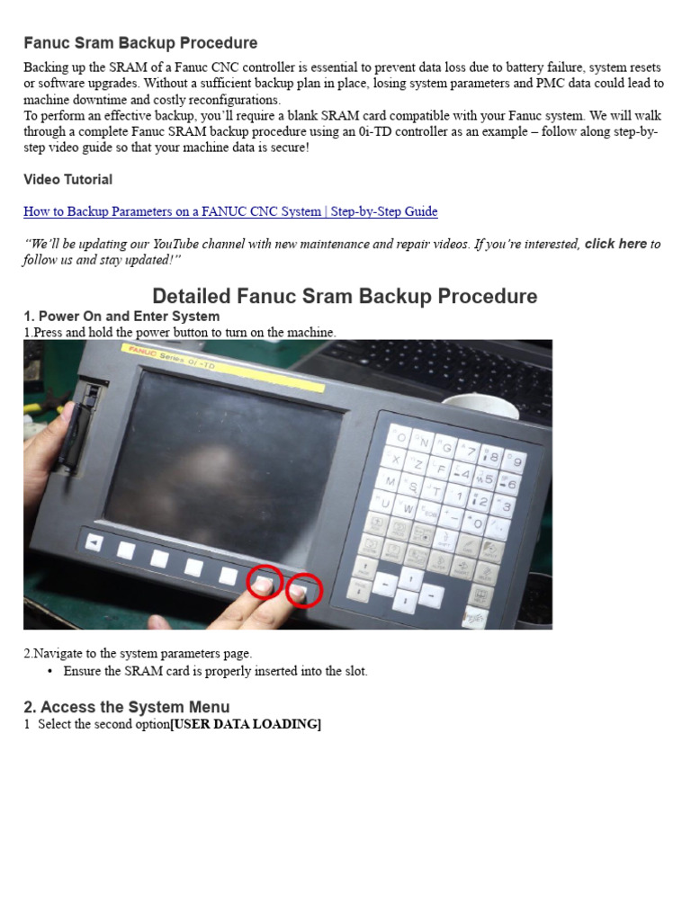 Fanuc SRAM Backup Procedure Guide | PDF