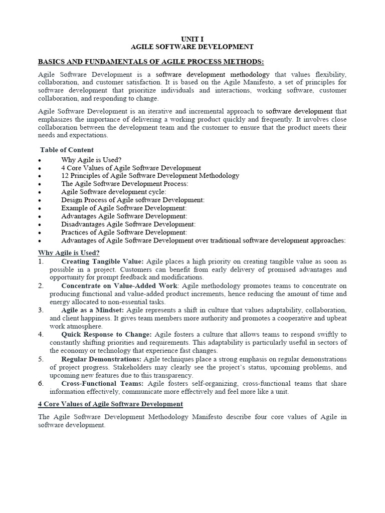 Agile Methodology Unit 1-5 | PDF | Agile Software Development | Software Development Process