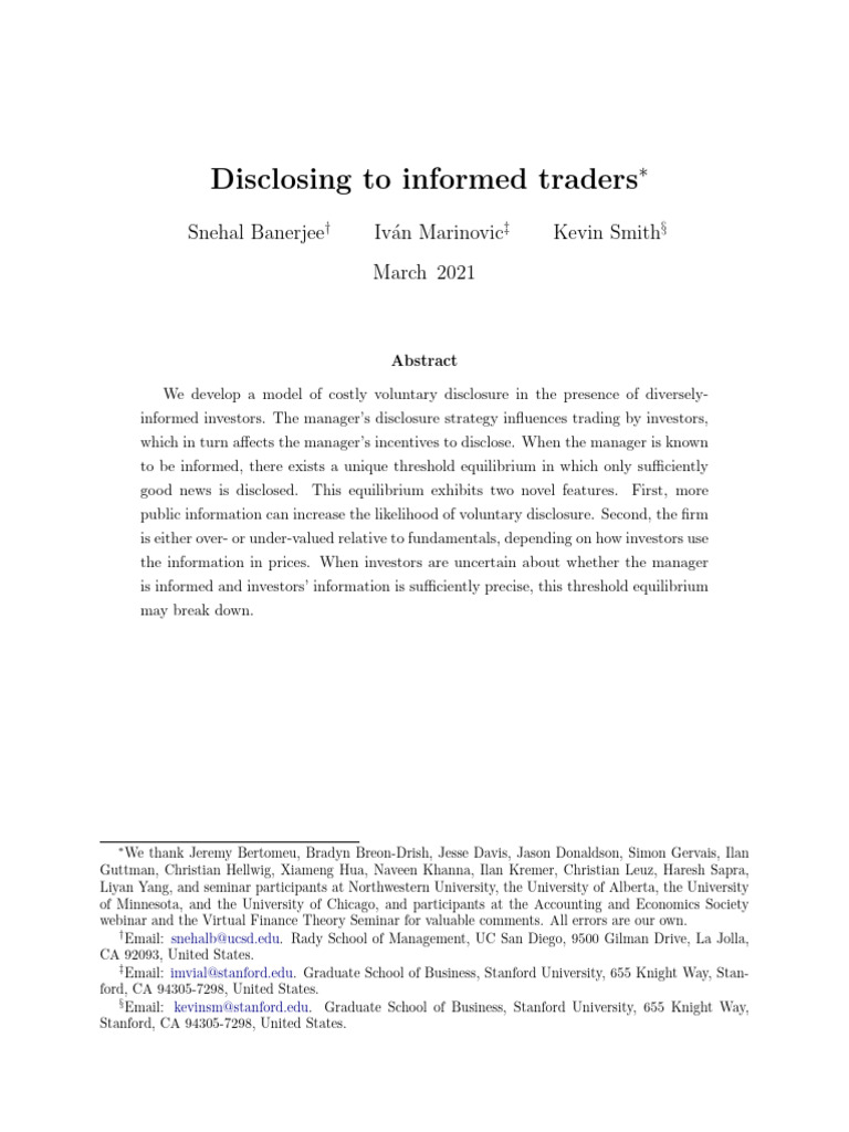 Disclosing To Informed Traders. Stategic. Trade | PDF | Economic ...