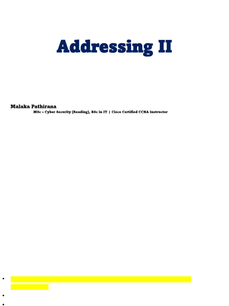 Addressing Ii Subnetting Ipv6 Pdf I Pv6 Ip Address