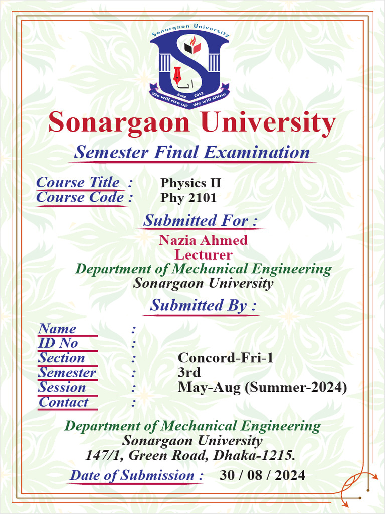 Assignment Cover Physics II | PDF