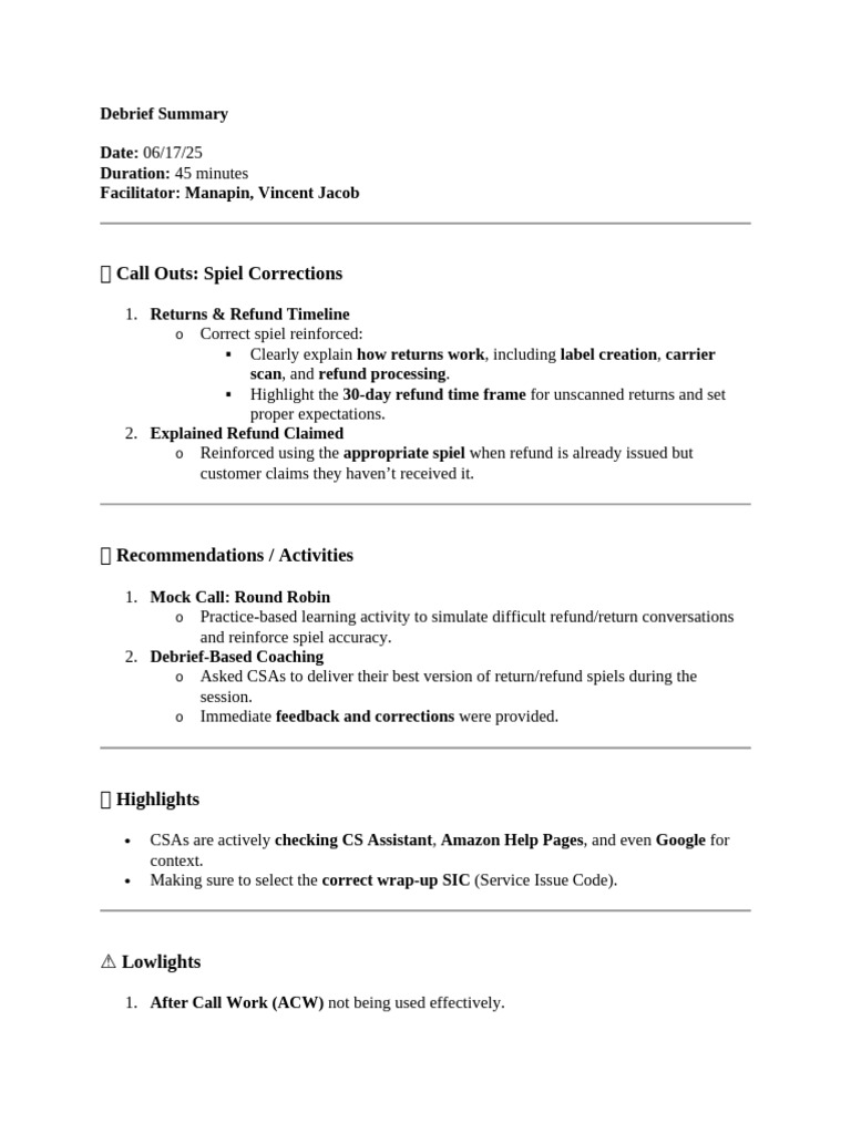 Debrief Summary Day 17 23.2. | PDF