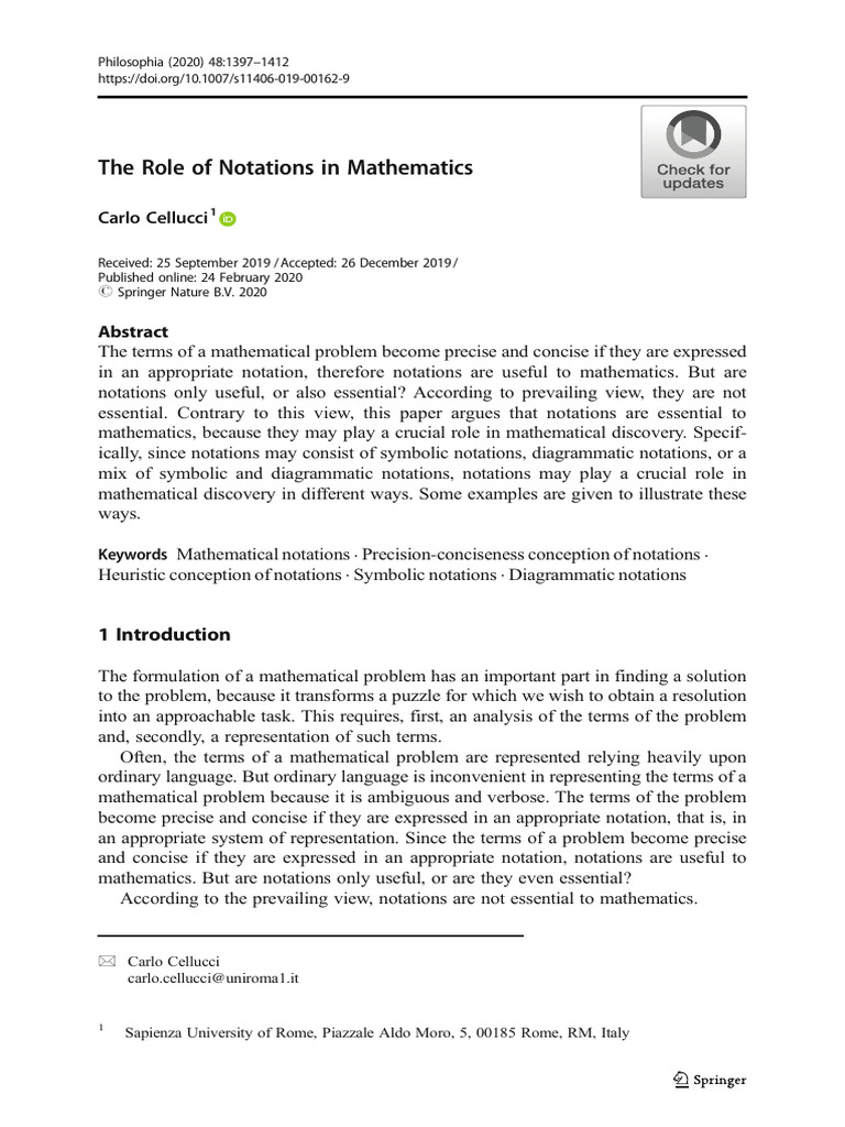 CELLUCCI, Carlo. 2020. The Role of Notations in Mathematics | PDF | Numbers | Mathematics