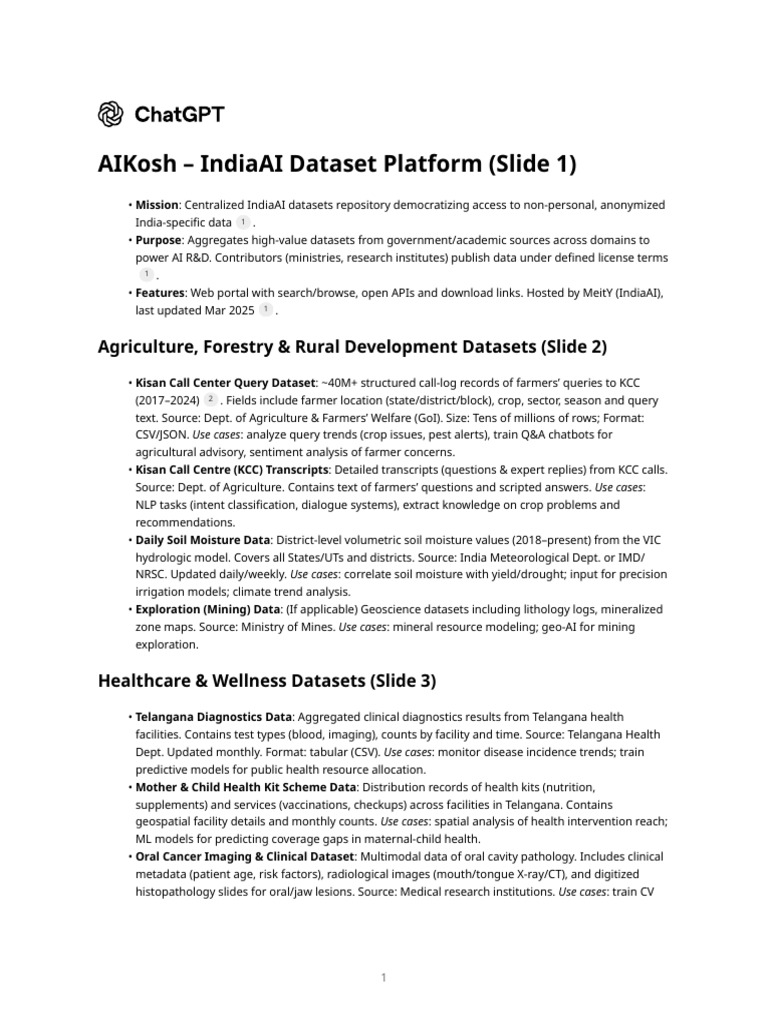 AIKosh: India's Centralized Dataset Hub | PDF | Medical Imaging ...