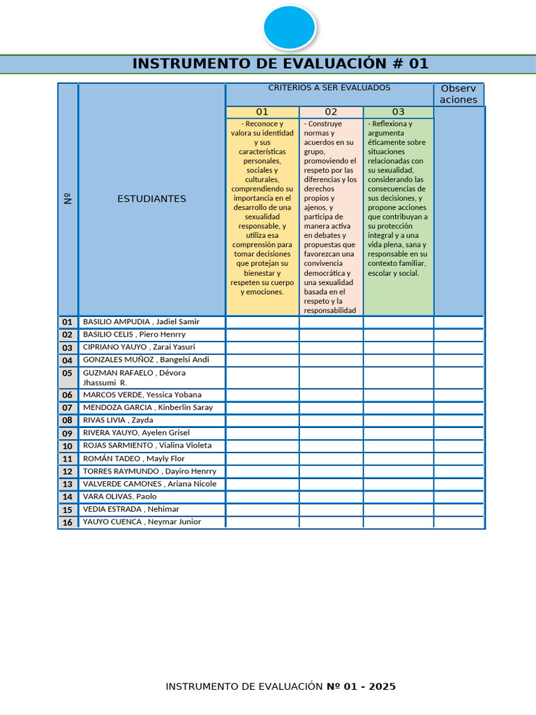 Instrumento S1 (U3) (1° Grado) - DPCC | PDF