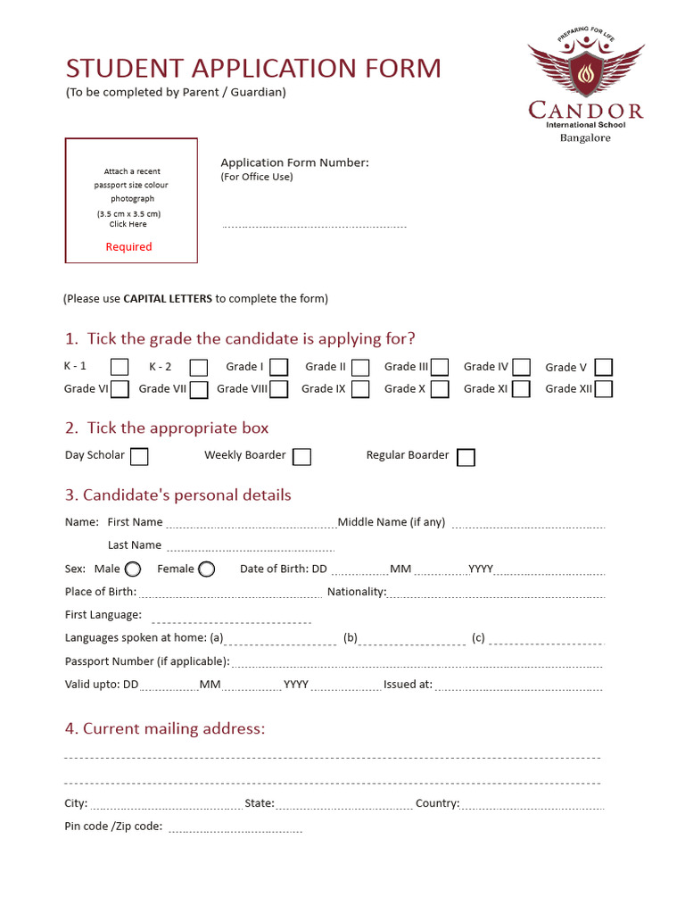 Candor Student Application Form | PDF
