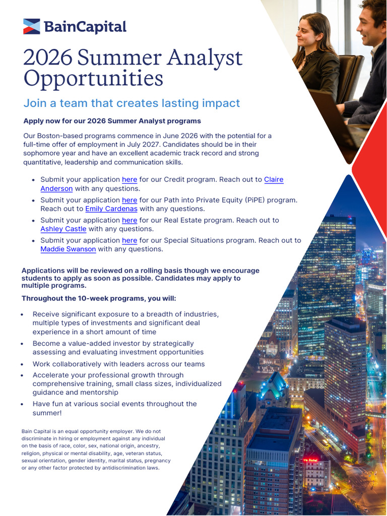 Bain Capital 2026 Summer Analyst Flyer | PDF