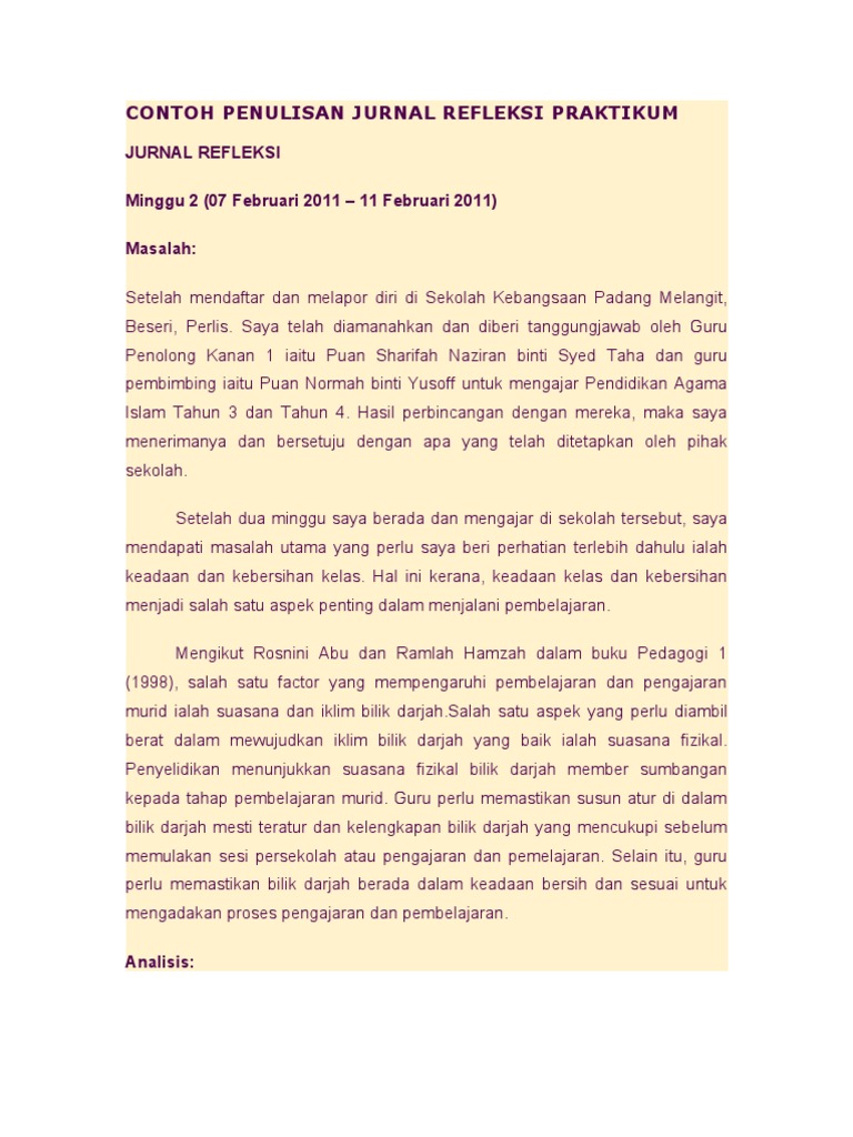 Contoh Penulisan Jurnal Refleksi Praktikum | PDF