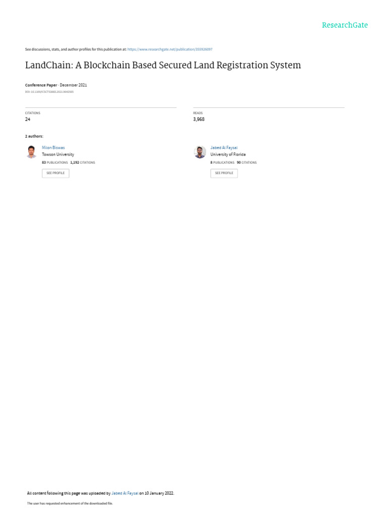 LandChain a Blockchain Based Secured Land Registration System | PDF