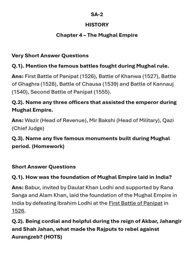 History - CH 4 The Mughal Empire | PDF | Mughal Empire