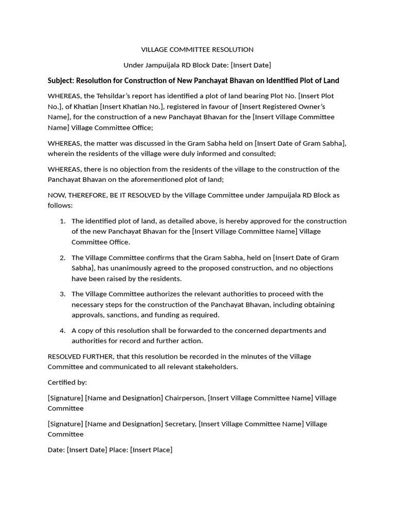Panchayat Bhavan Construction Resolution | PDF