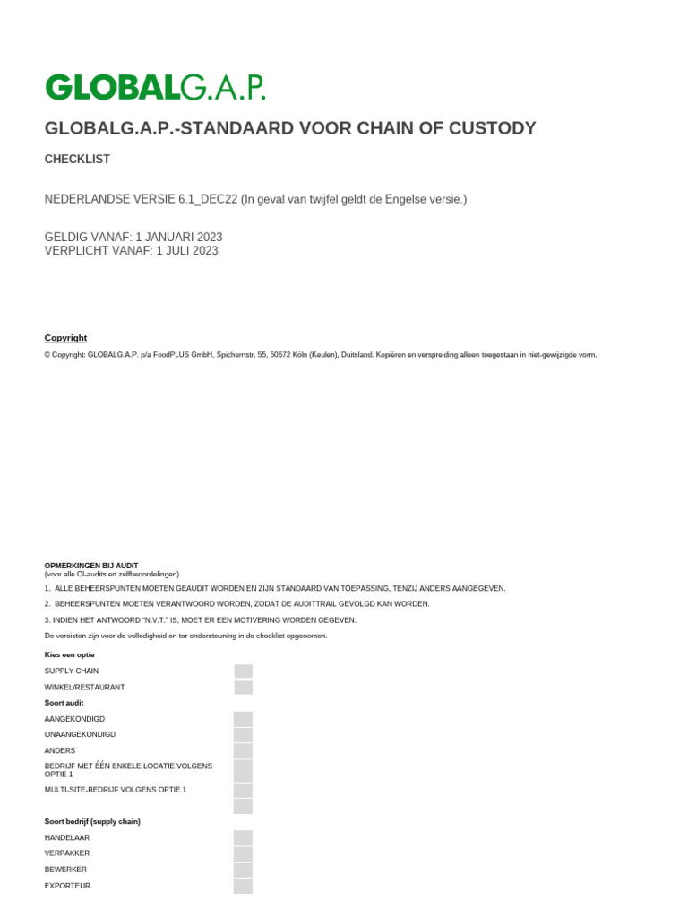 Checklist GlobalGAP | PDF